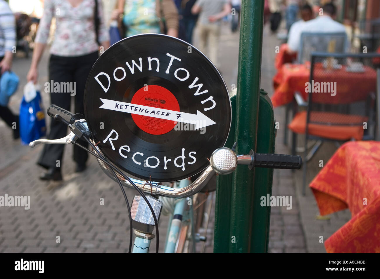 Old record used as a shop sign in the pedestrian area Heidelberg ...