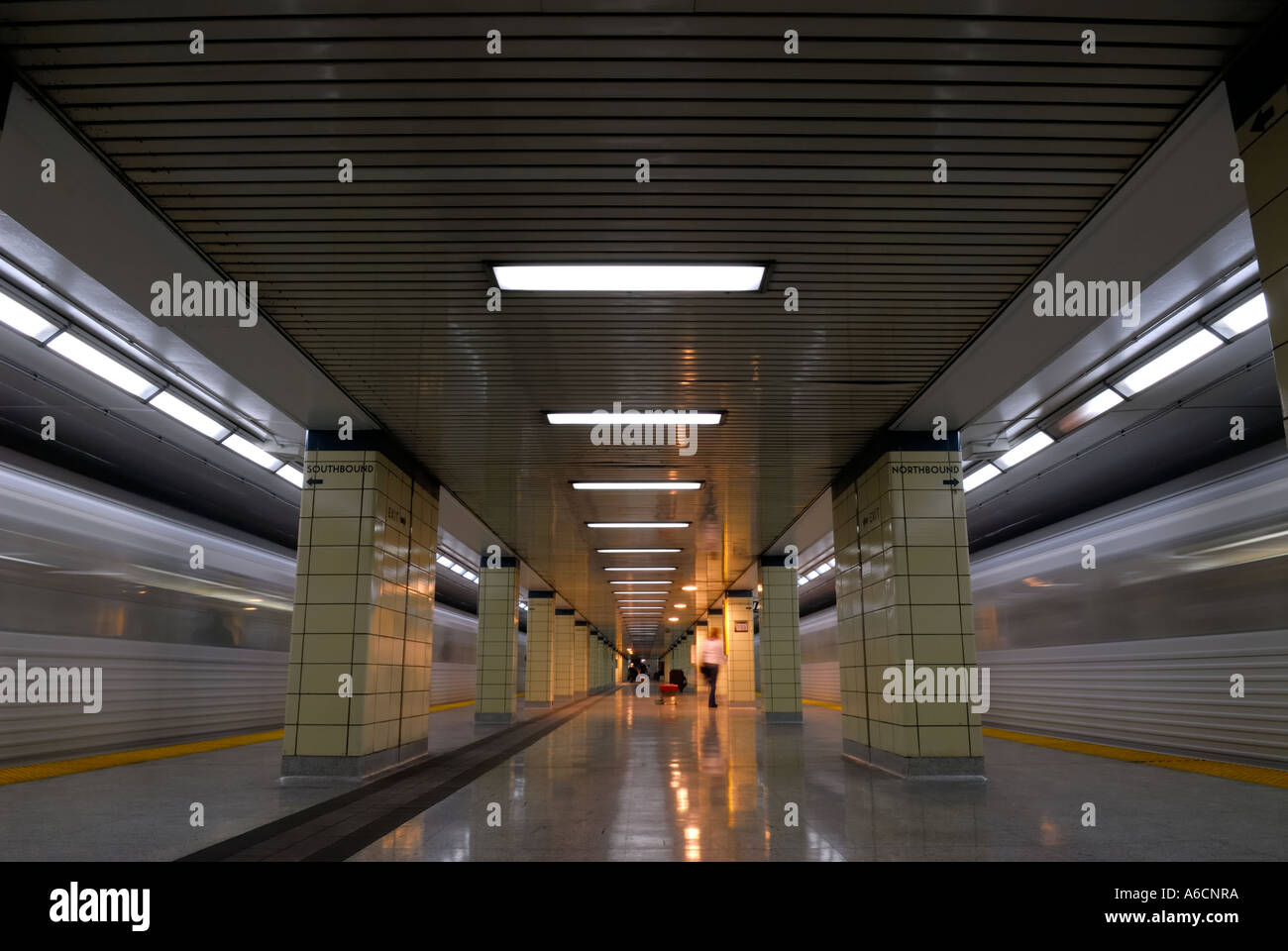 Coming and going trains speeding by on the Toronto Transit Commission ...