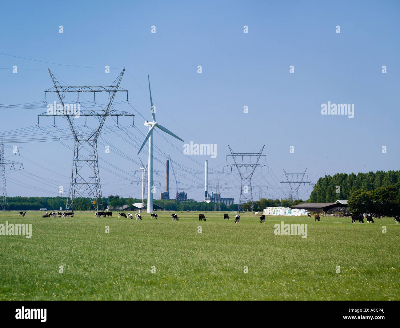 Wind Farm, Electrical Lines, Flevoland, The Netherlands Stock Photo - Alamy