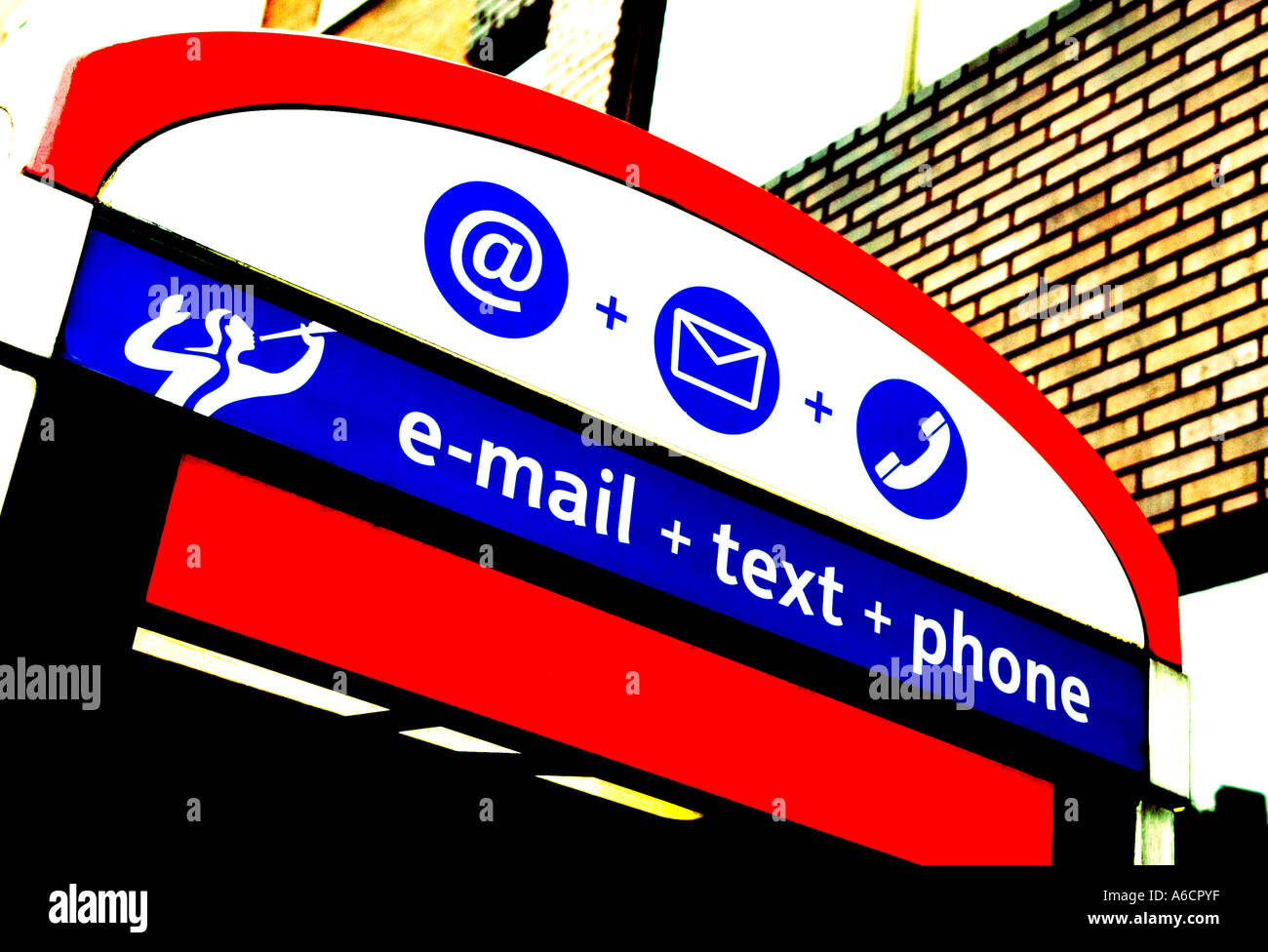 Telephone box with symbols for email text and telephone facilities ...