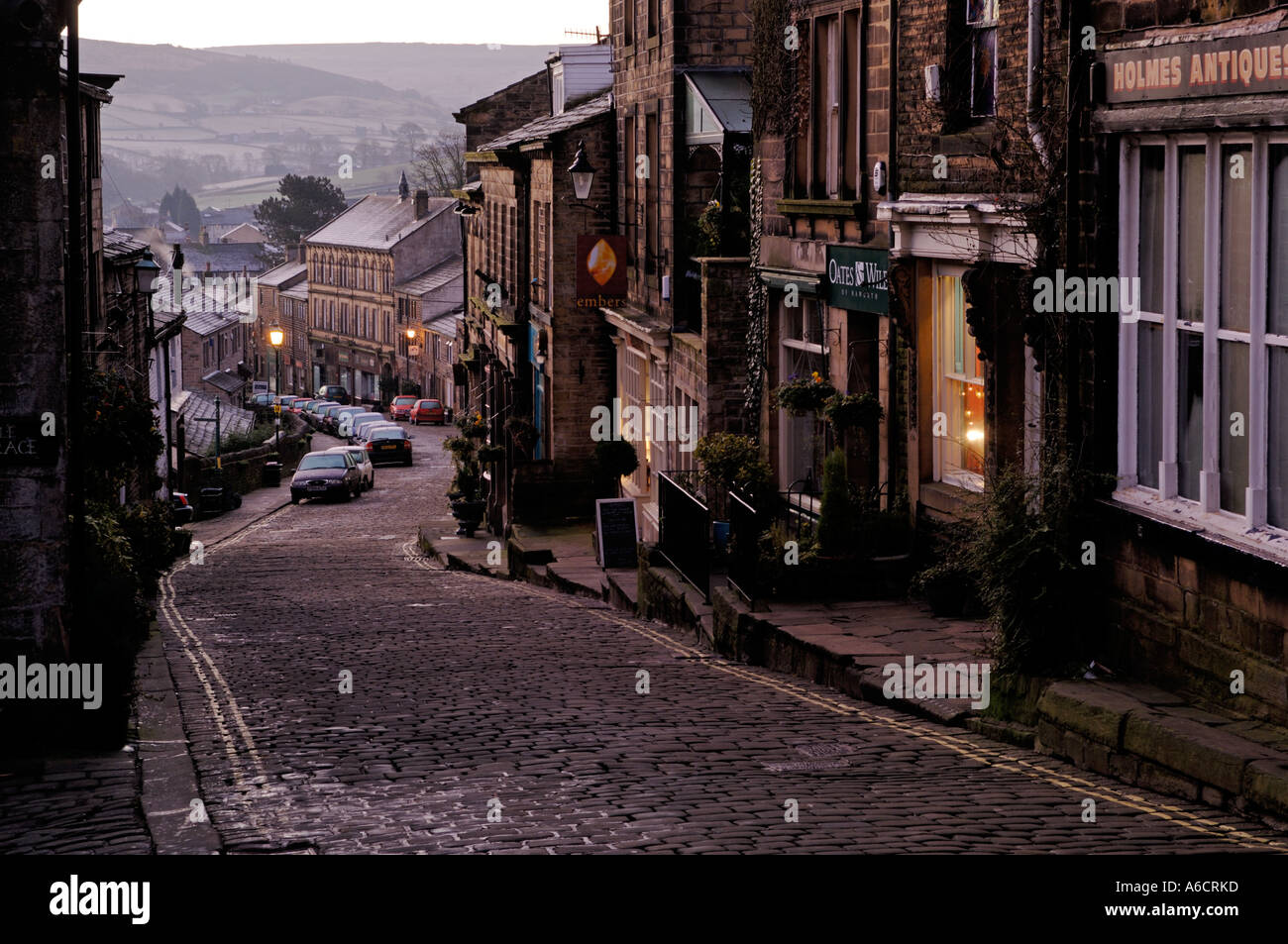 Early morning street scene in Haworth, West Yorkshire Stock Photo - Alamy