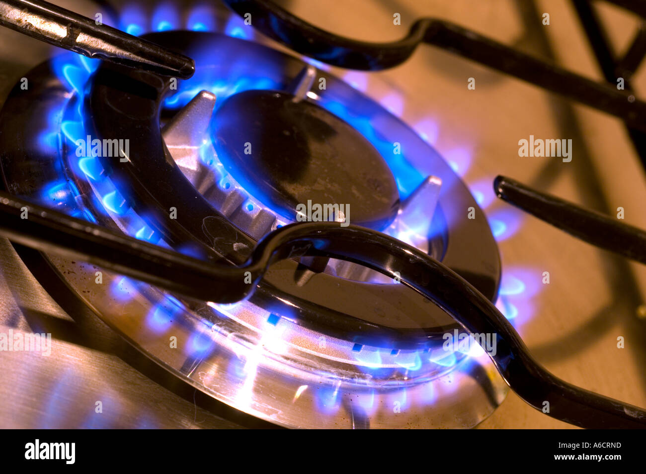 Burning gas ring on domestic stove Stock Photo - Alamy