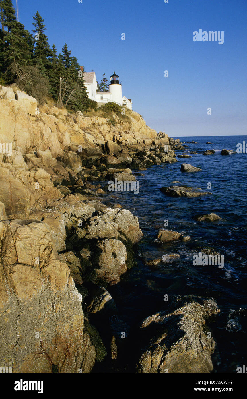 Lighthouse on a cliff, Bass Head Lighthouse, Mount Desert Island, Maine ...