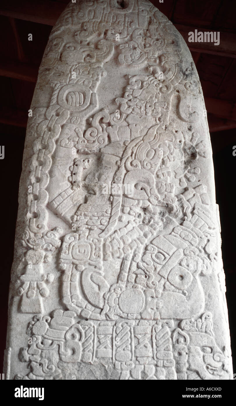 STELA 31 445 AD depicts a MAYA RULER with elaborate carved power ...