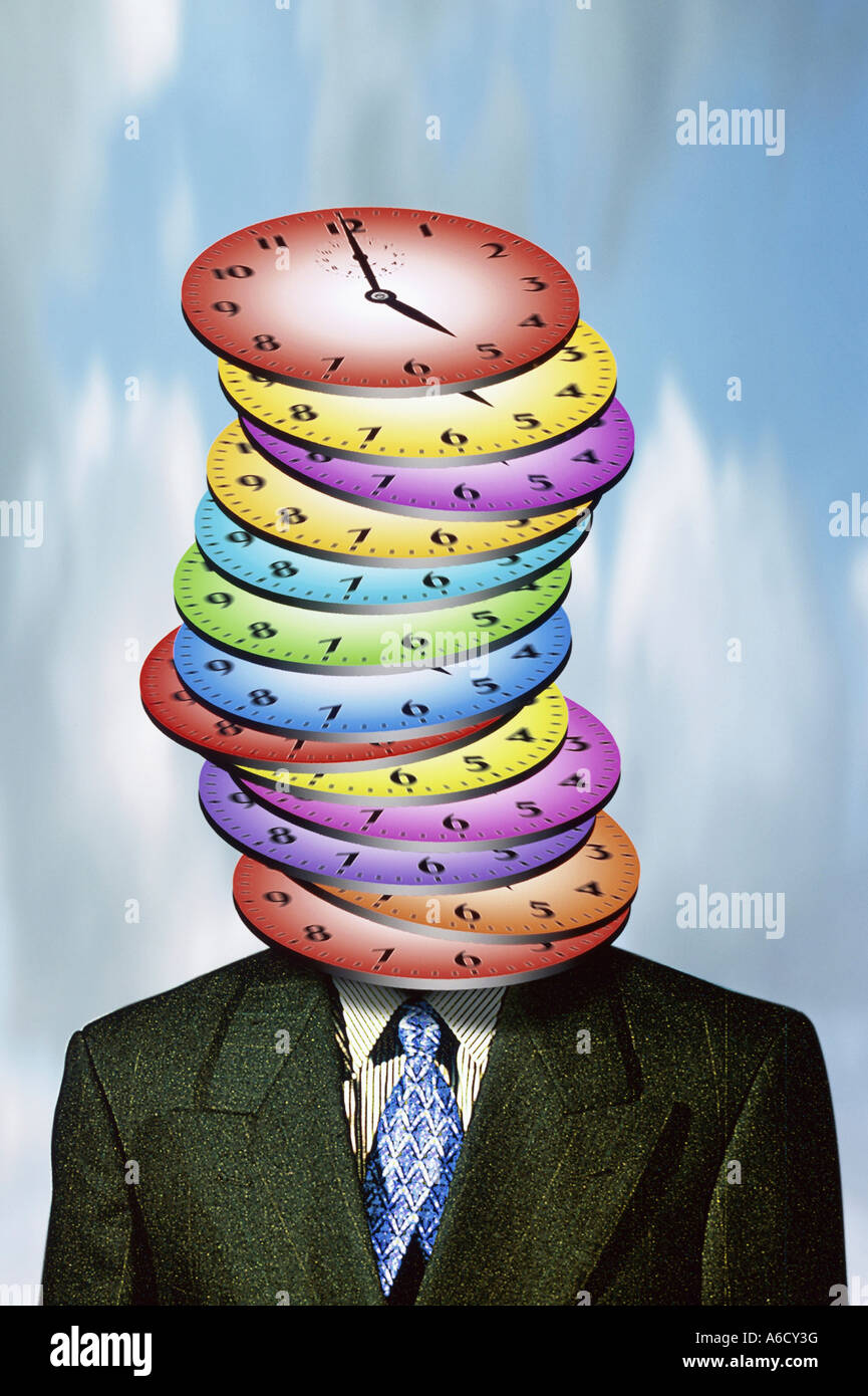Businessman with clocks for a head Stock Photo - Alamy