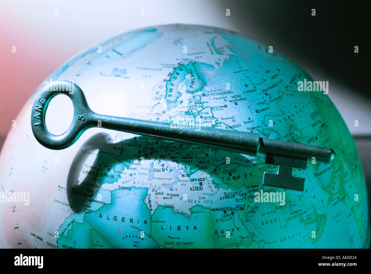 Skeleton Key on Globe Stock Photo - Alamy