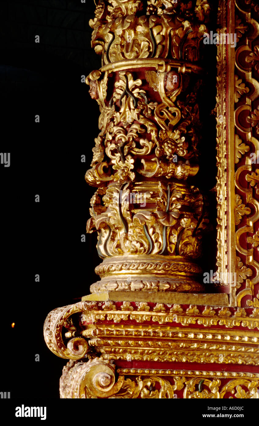 Detail of GILDED COLUMN inside CATHOLIC CHURCH QUITO ECUADOR Stock ...