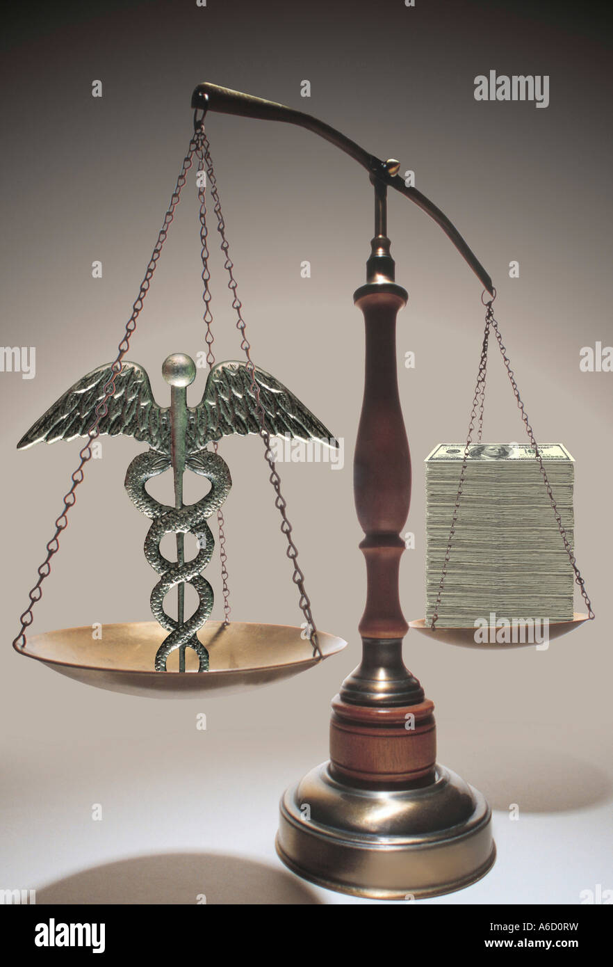 Medical symbol and dollar bills on a balance scale Stock Photo - Alamy