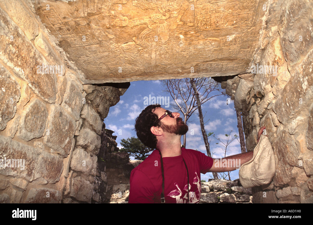 TOURIST inspects LINTELS in YAXCHILAN a MAYA center from late classic ...