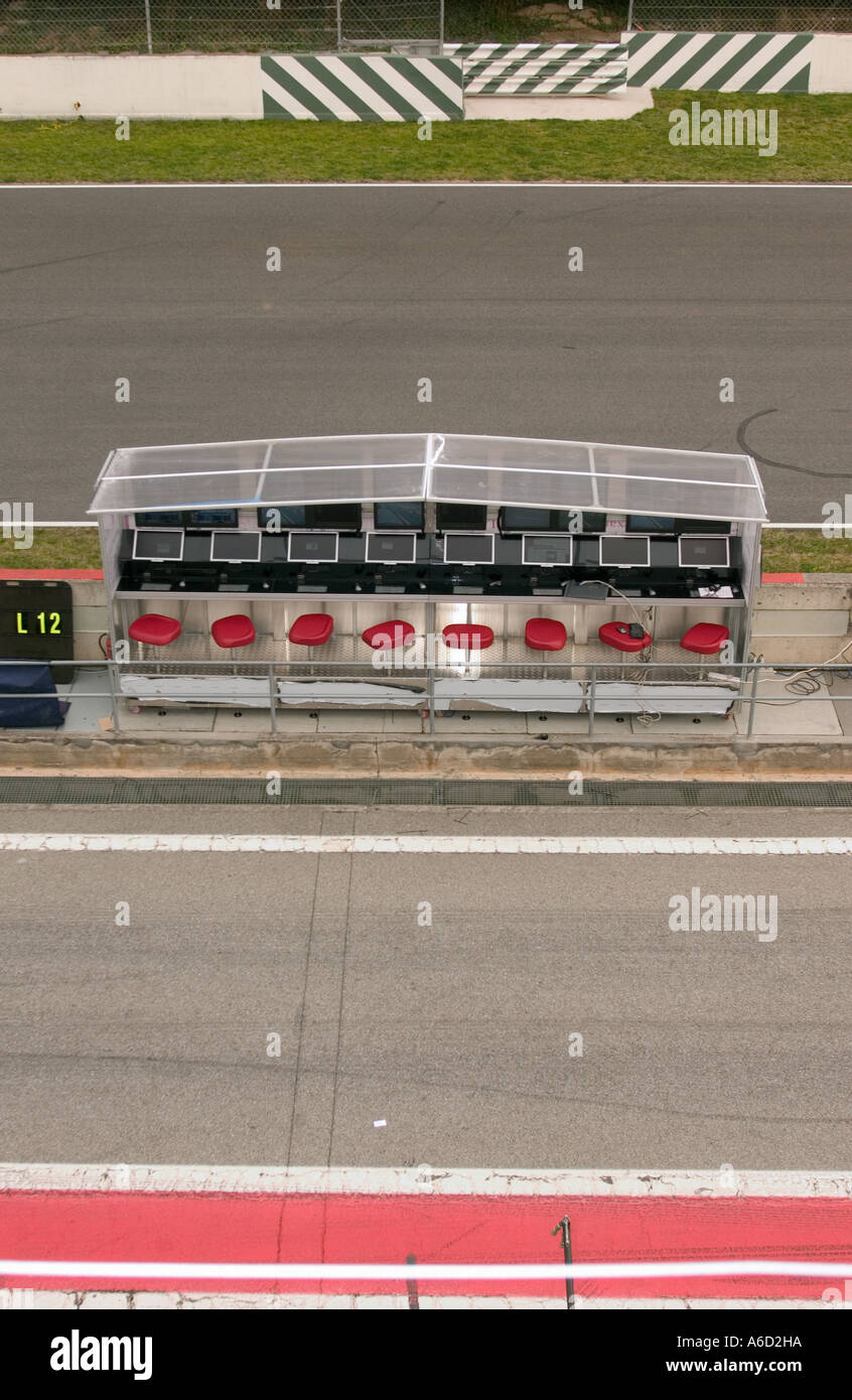 Formula 1 commando tower at the racing track Circuit de Catalunya near ...