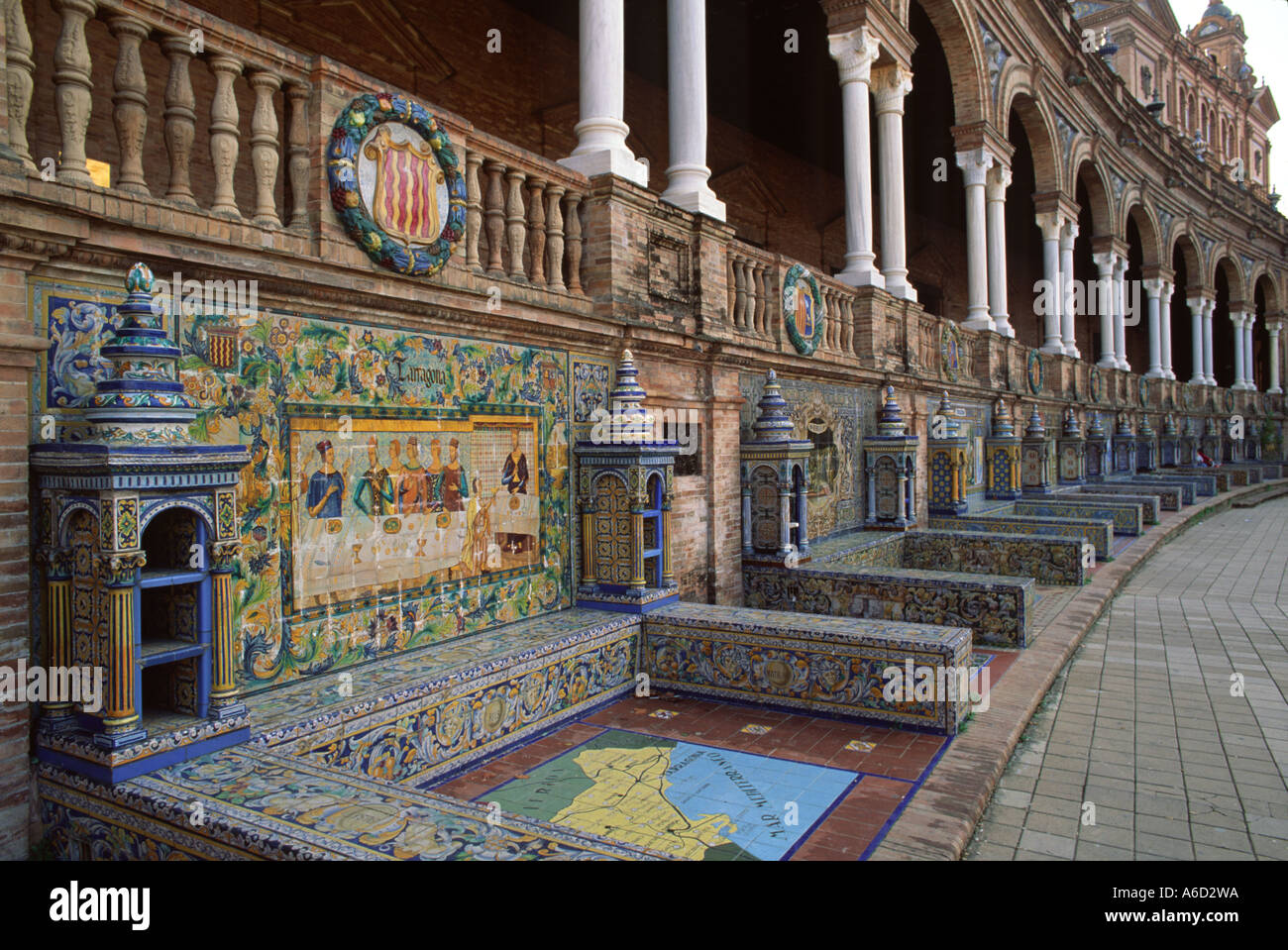 AZULEJO TILES depict the various Spanish States at the PLAZA DE ESPANA ...