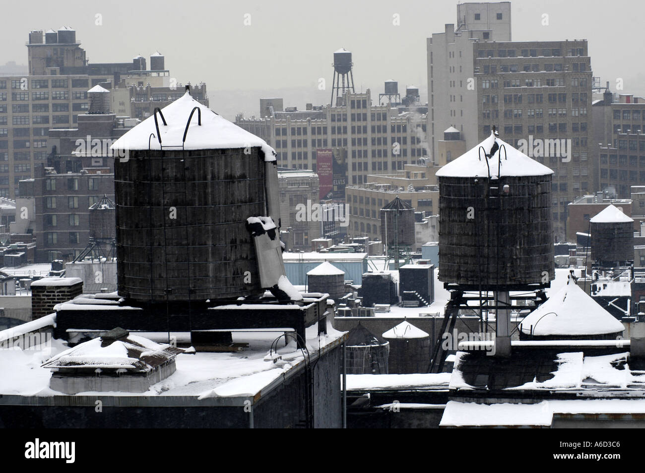 Water tower tank roof NY winter snow horizontal Stock Photo - Alamy