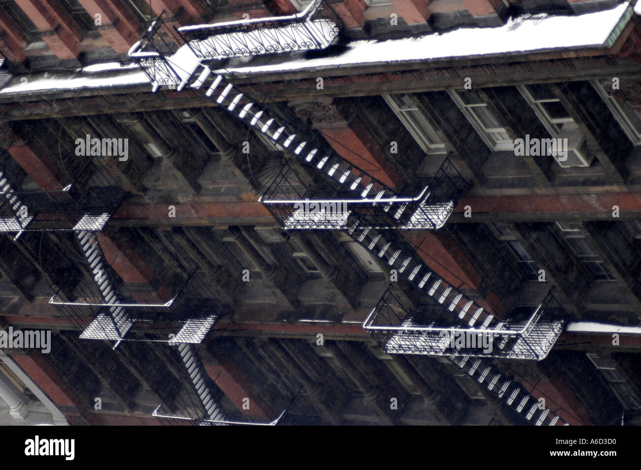 Exterior Steps Stairs Fire Escape NY snow horizontal Stock Photo - Alamy