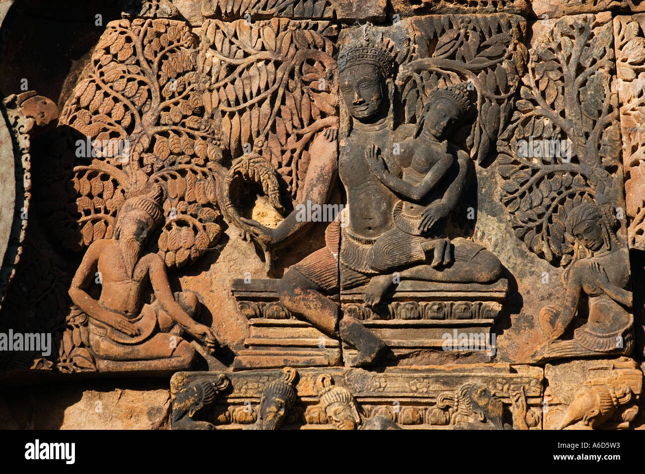 Banteay Srei With Bas Relief Of The Hindu Gods Shiva Parvati Khmer