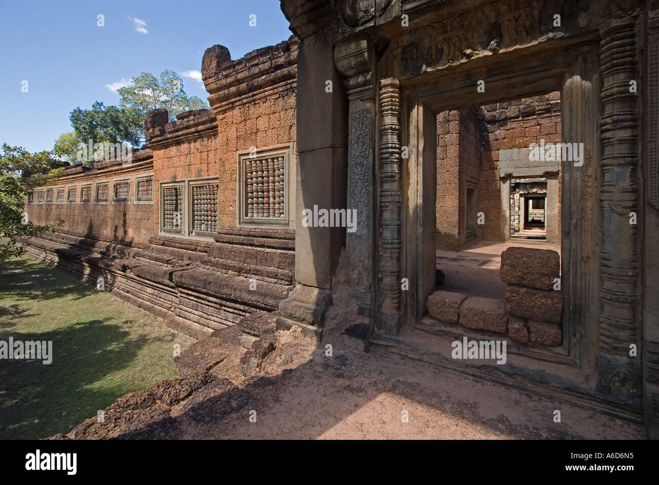 Outer enclosure of the Khmer ruins of East Mebon built of laterite and ...