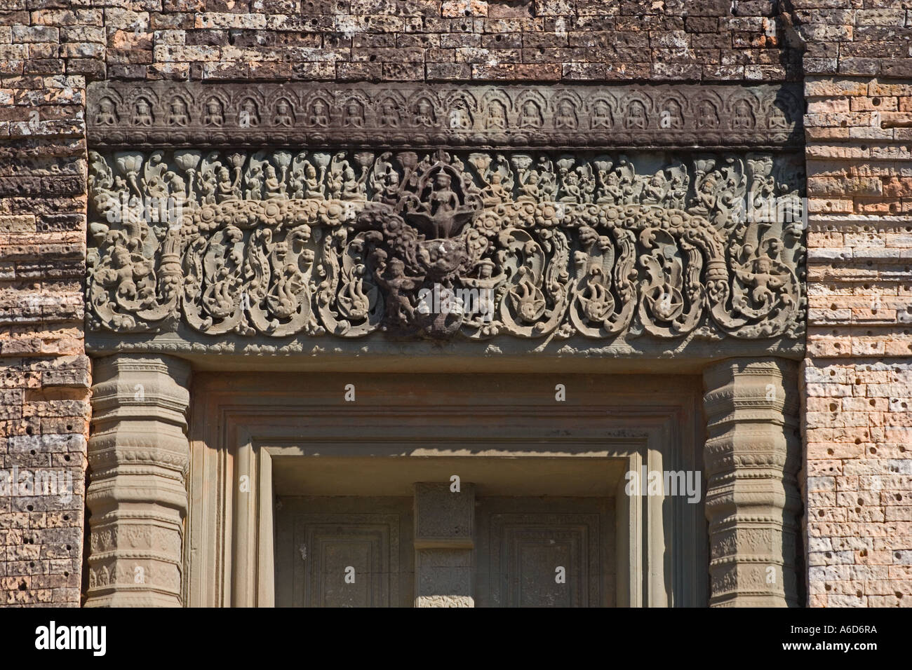 Colonettes bas relief sandstone lintel of Hindu temple at East Mebon ...