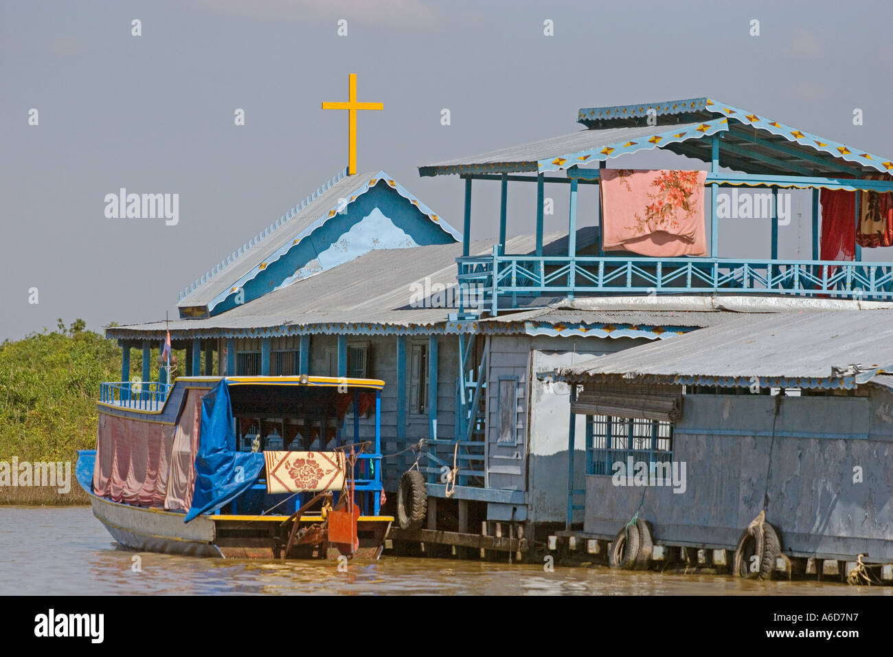 Floating church in the Vietnamese floating village of Chong Kneas on ...