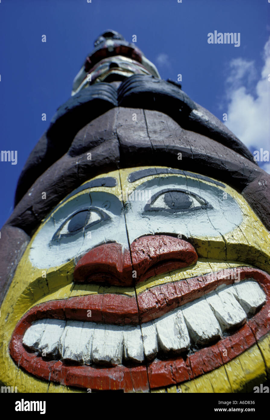 Smiling totem face totem pole Saxman Park Ketchikan Alaska 1972 Stock ...
