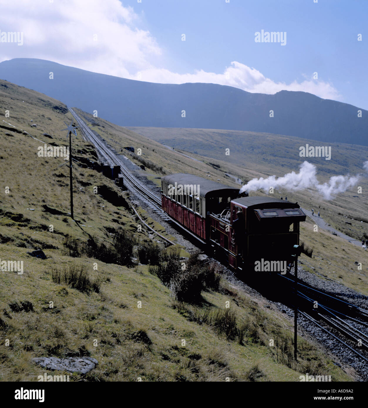 Snowdon Mountain Railway with Snowdon (Yr Wyddfa) summit beyond ...