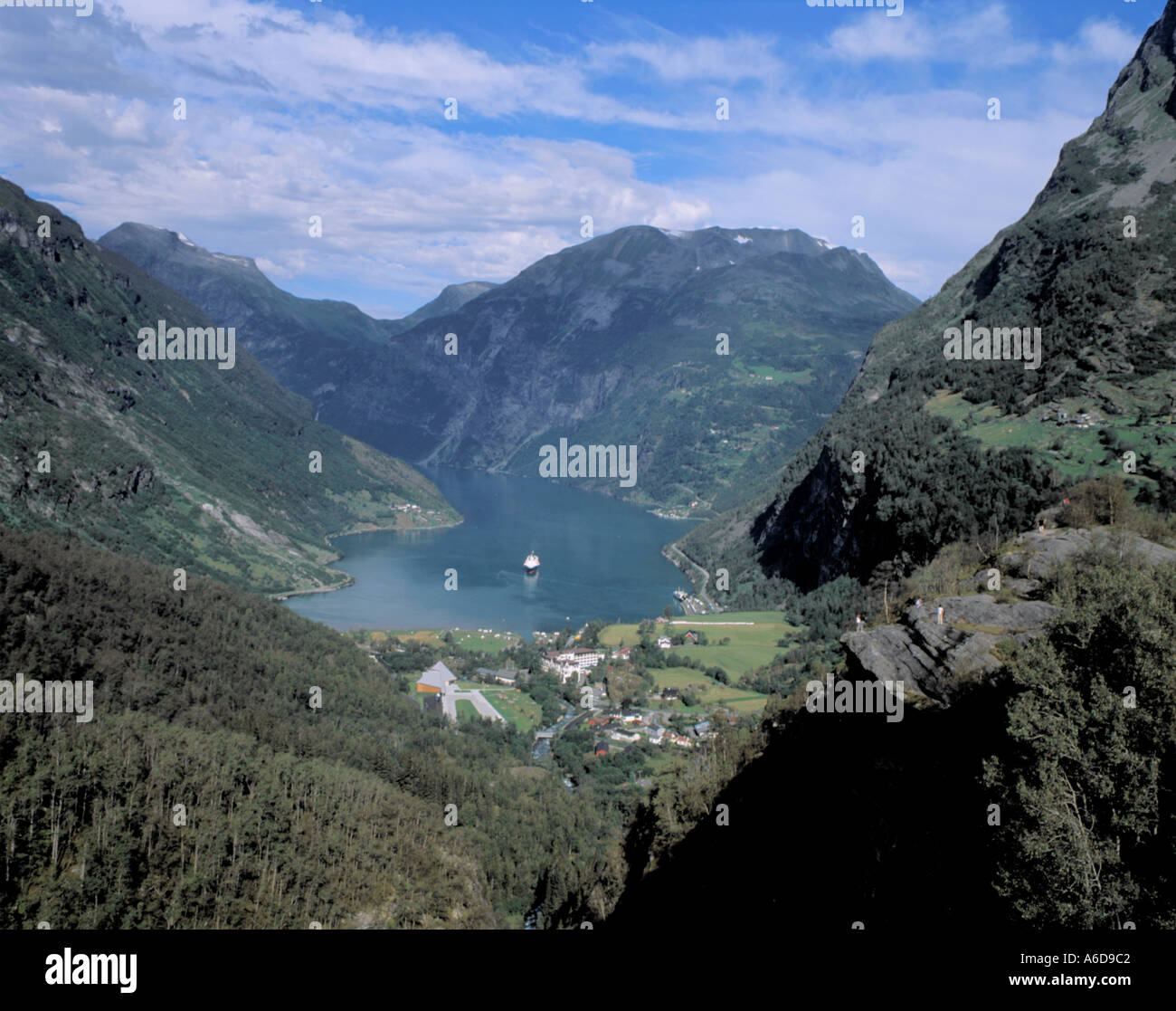 Panoramic view of beautiful fjord scenery over Geiranger and ...
