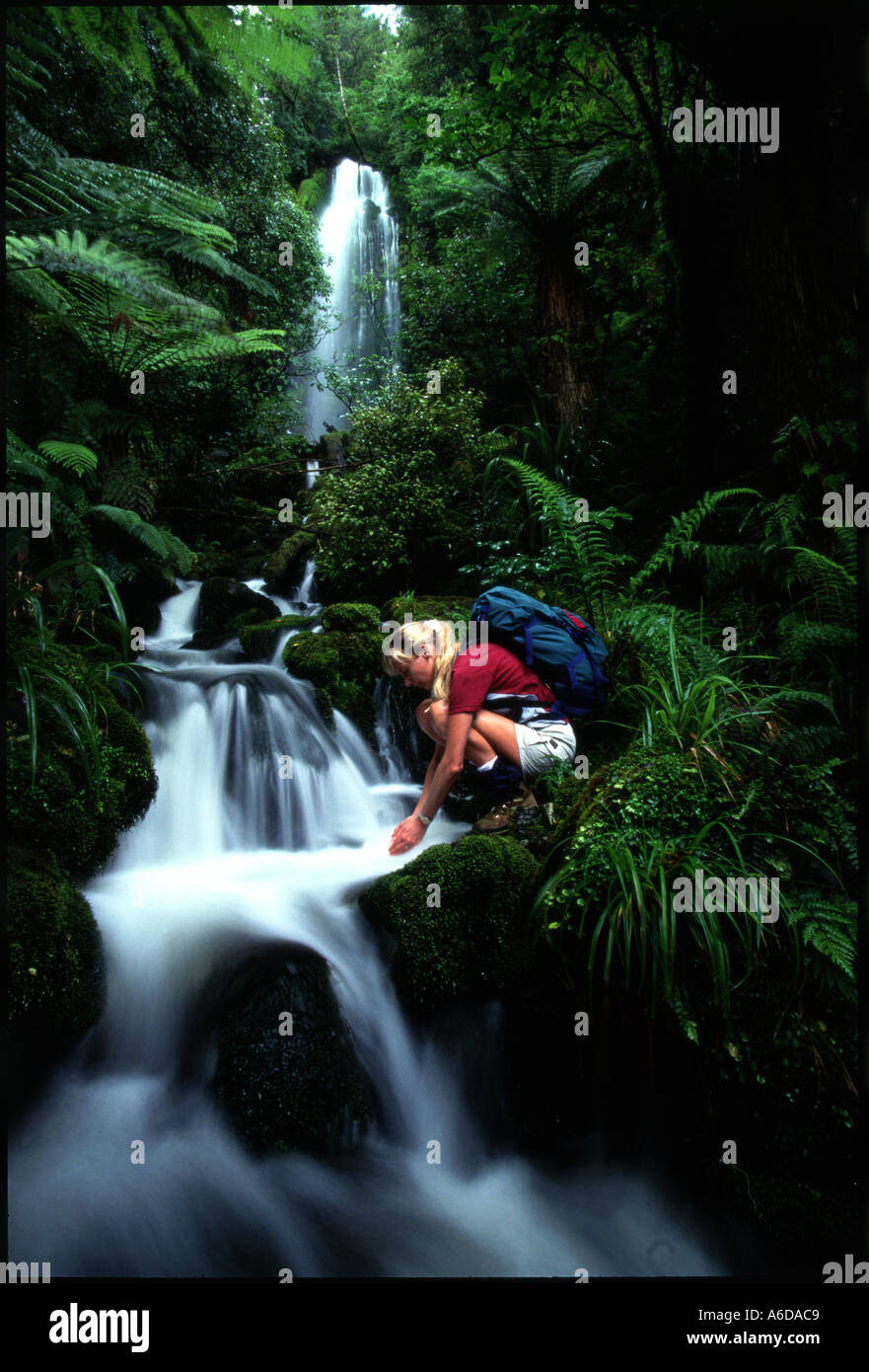 New zealand girl waterfall hi-res stock photography and images - Alamy