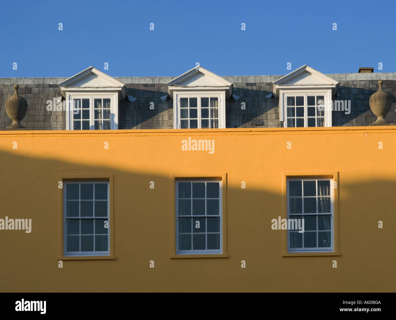 detail of eighteenth century house with pedimented dormer windows and ...
