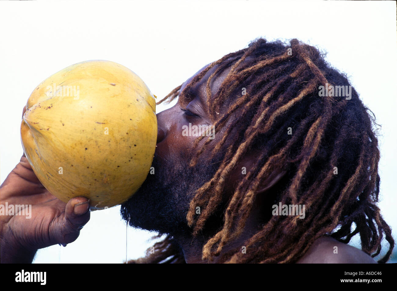 Local Solomon Islander drinking from coconut Stock Photo - Alamy
