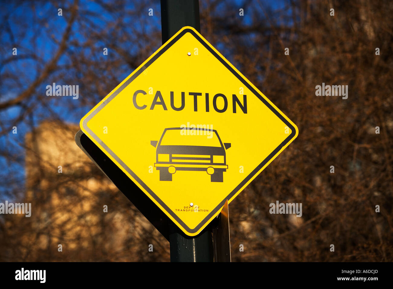CAUTION TRAFFIC SIGN Stock Photo - Alamy