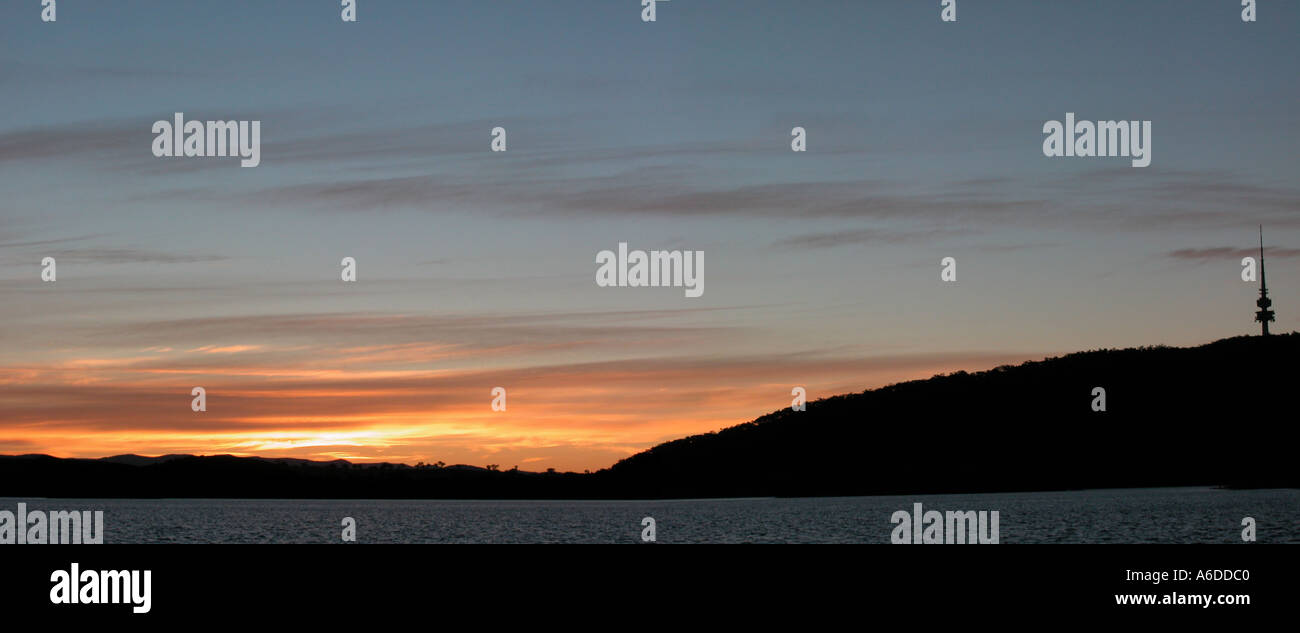 Sunset on Lake Burley Griffin with Telstra Tower in background Stock Photo - Alamy