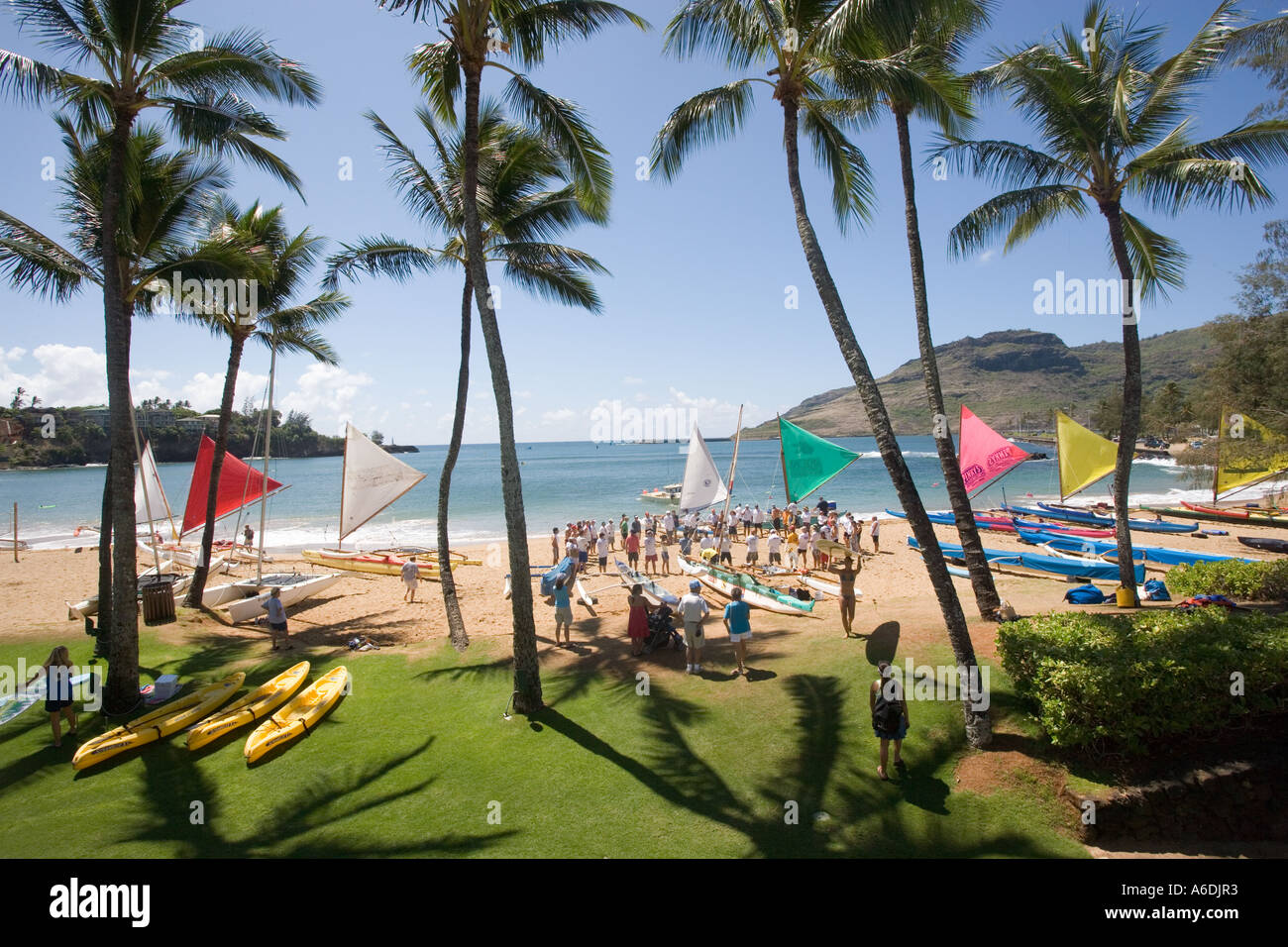 Outrigger Canoe Racing Kauai Hawaii Stock Photo - Alamy