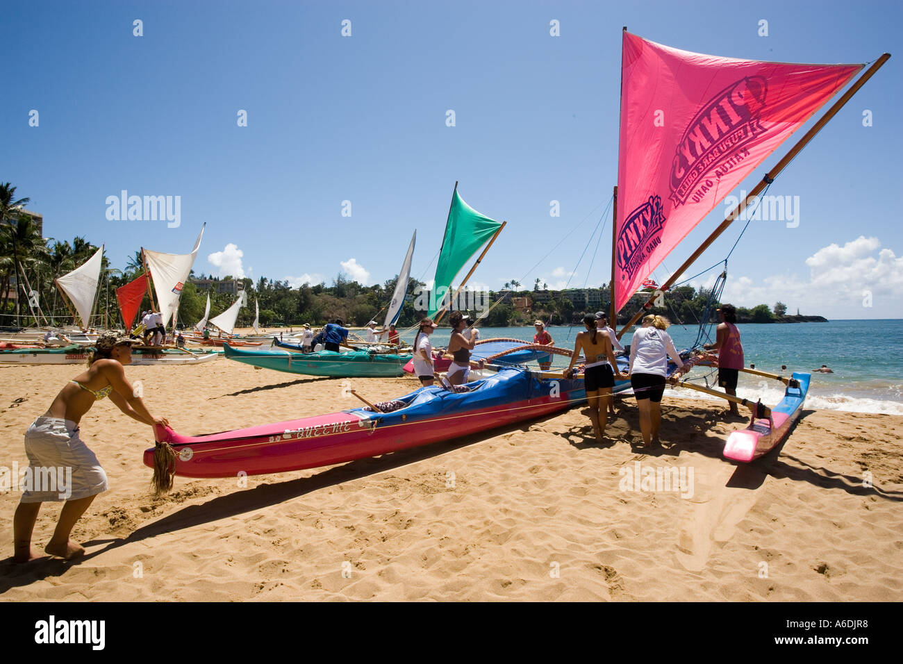 Hawaii outrigger canoe sail hi-res stock photography and images - Alamy