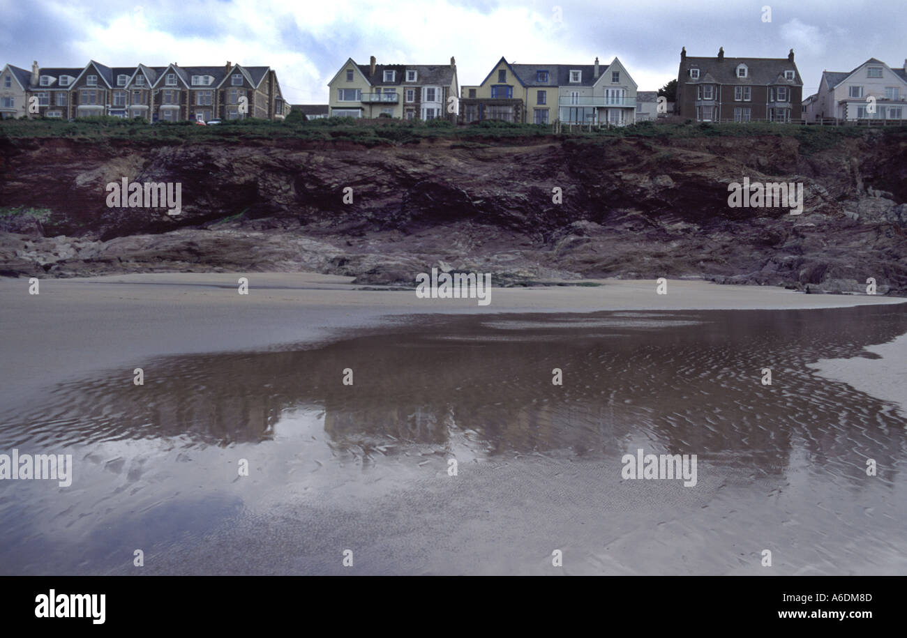 Houses on Beach New Polzeath Stock Photo - Alamy