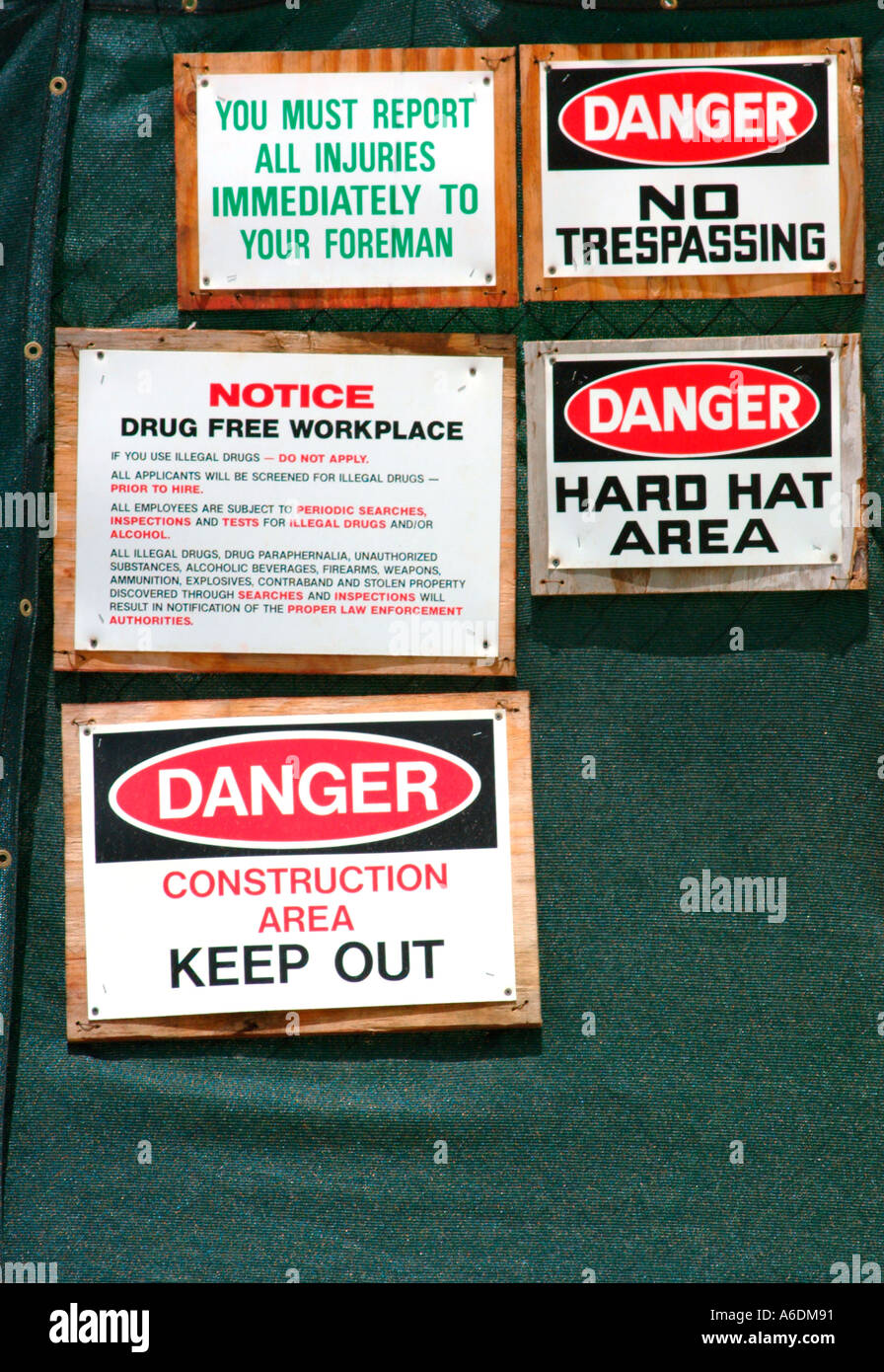 danger anti drug no trespassing warning signs at construction site ...