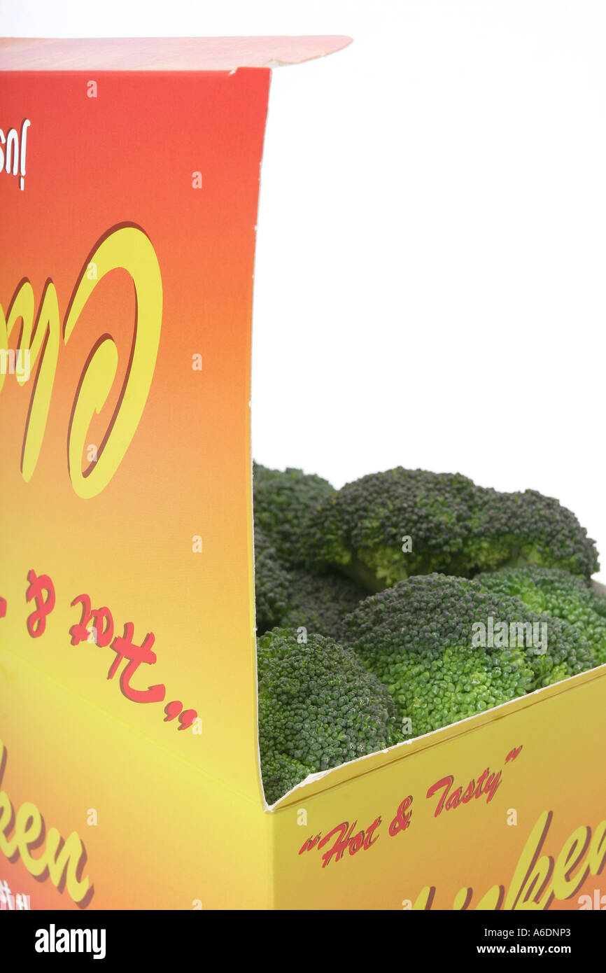 Broccoli in a fast food take away box with a white background Stock ...
