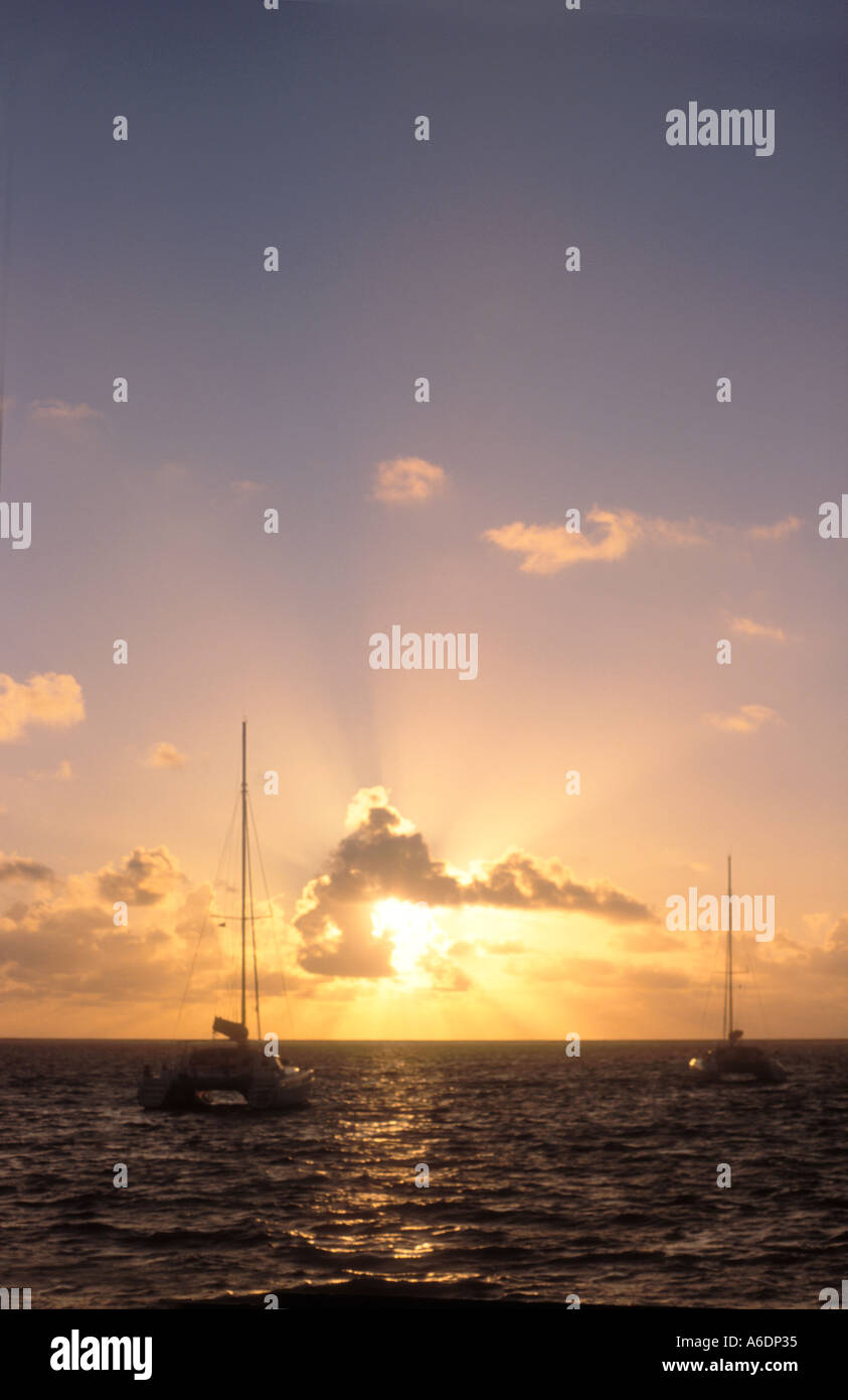 Sunrise Ambergris Caye Belize boats boating Stock Photo - Alamy