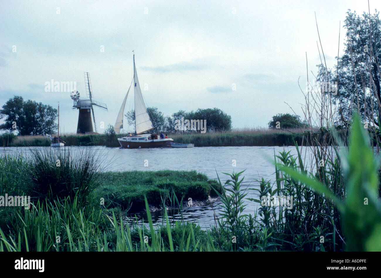 Sailing boat on the Norfolk Broads, Broads National Park Stock Photo ...