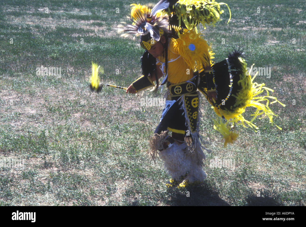 A young Sioux indian dances at a powwow at the Pine Ridge Indian ...