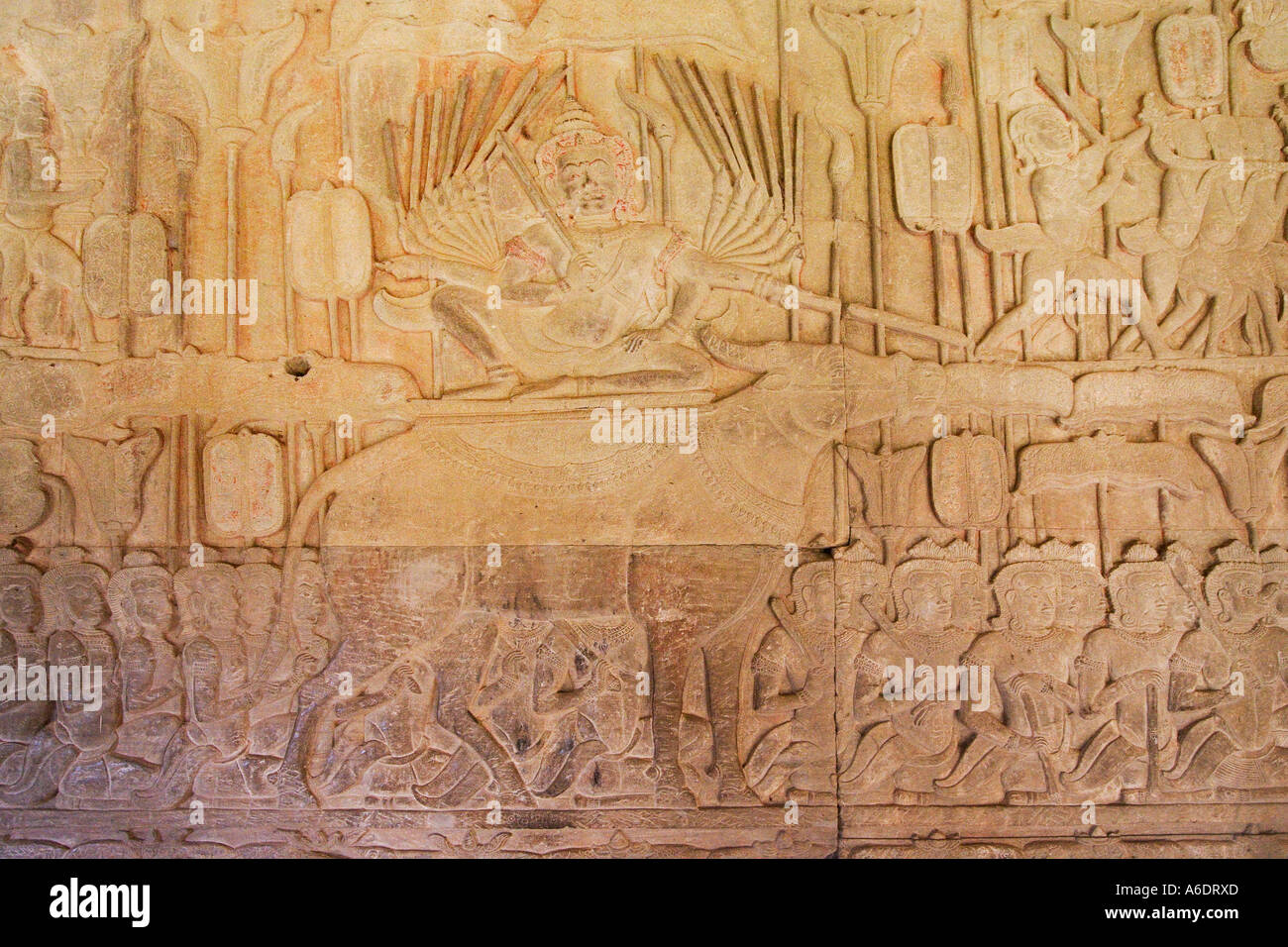 Stone carved bas relief of Yama seated on his buffalo from the Ramayana ...