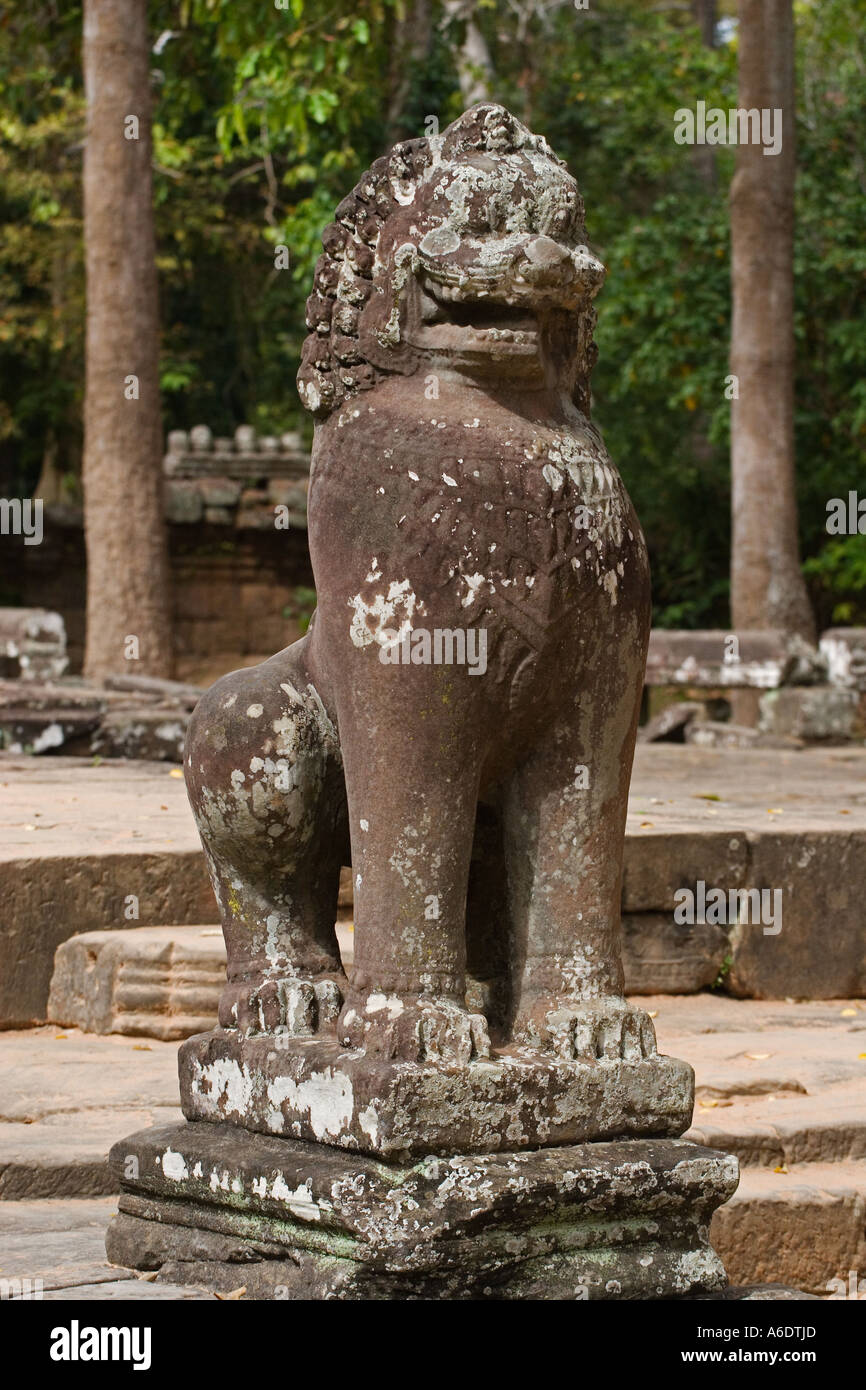 Stone carved lion at Banteay Kdei built by Jayavarman VII in the Bayon ...