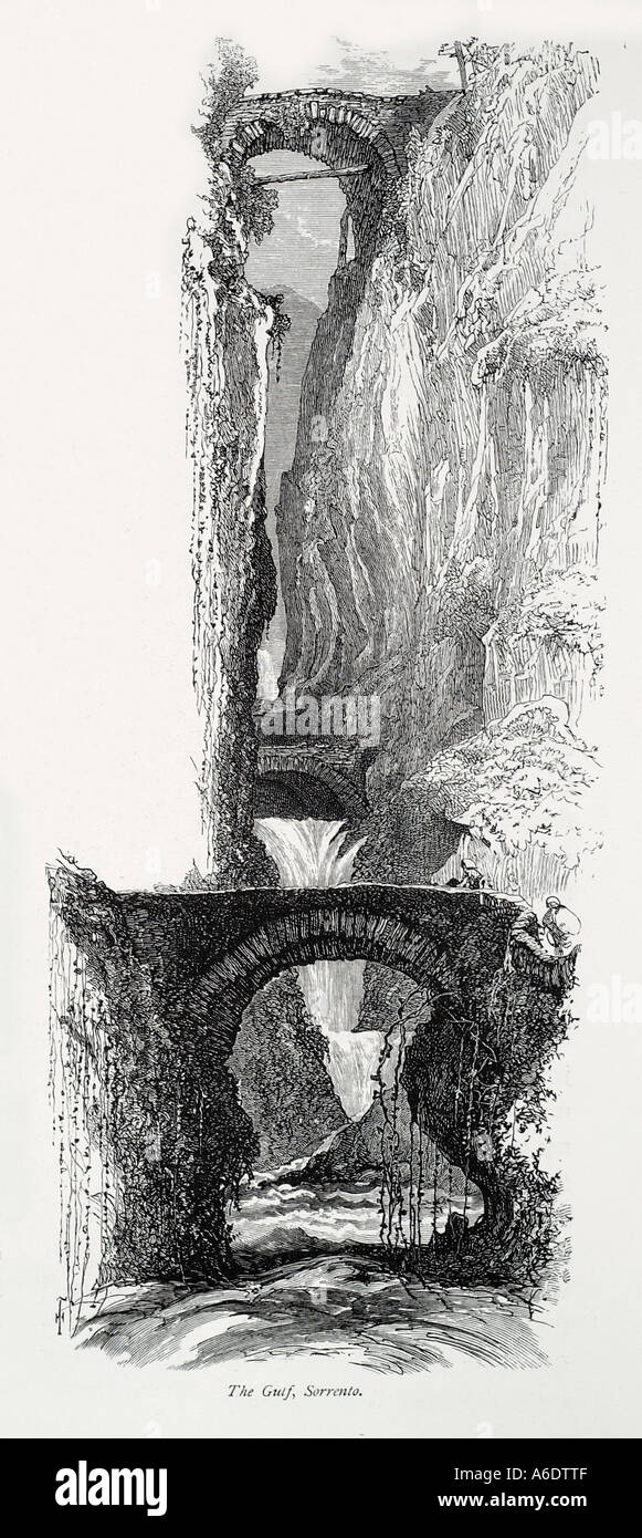 Italy Gulf of Naples Sorrento Italian Mediterranean gorge ravine bridge ...