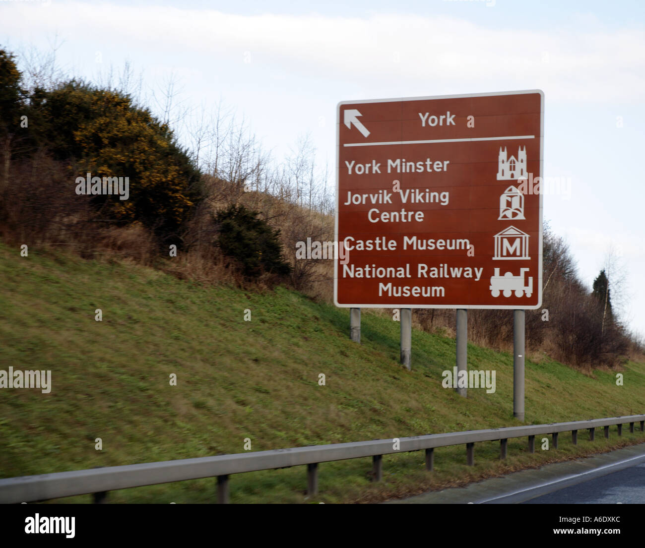 Heritage or Visitor Attraction brown motorway sign for York Jorvik ...