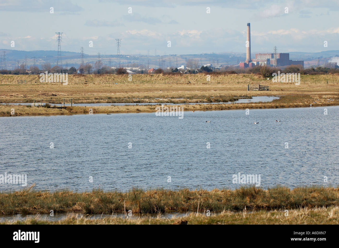 Water filled lagoon at Newport Wetlands National Nature Reserve South ...
