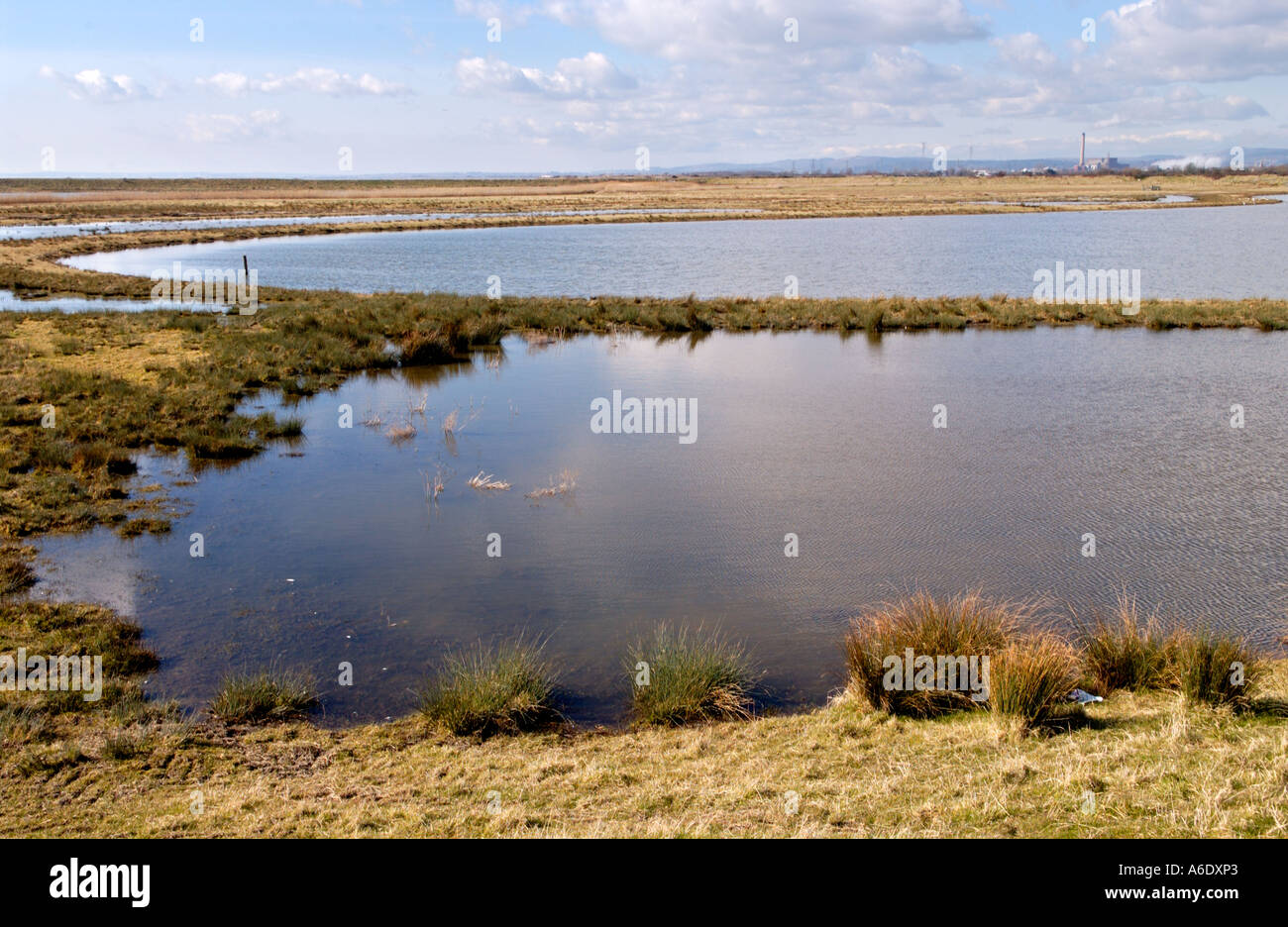 Water filled lagoon at Newport Wetlands National Nature Reserve South ...