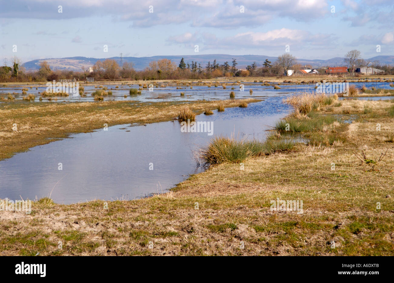 Water filled lagoon at Newport Wetlands National Nature Reserve South ...