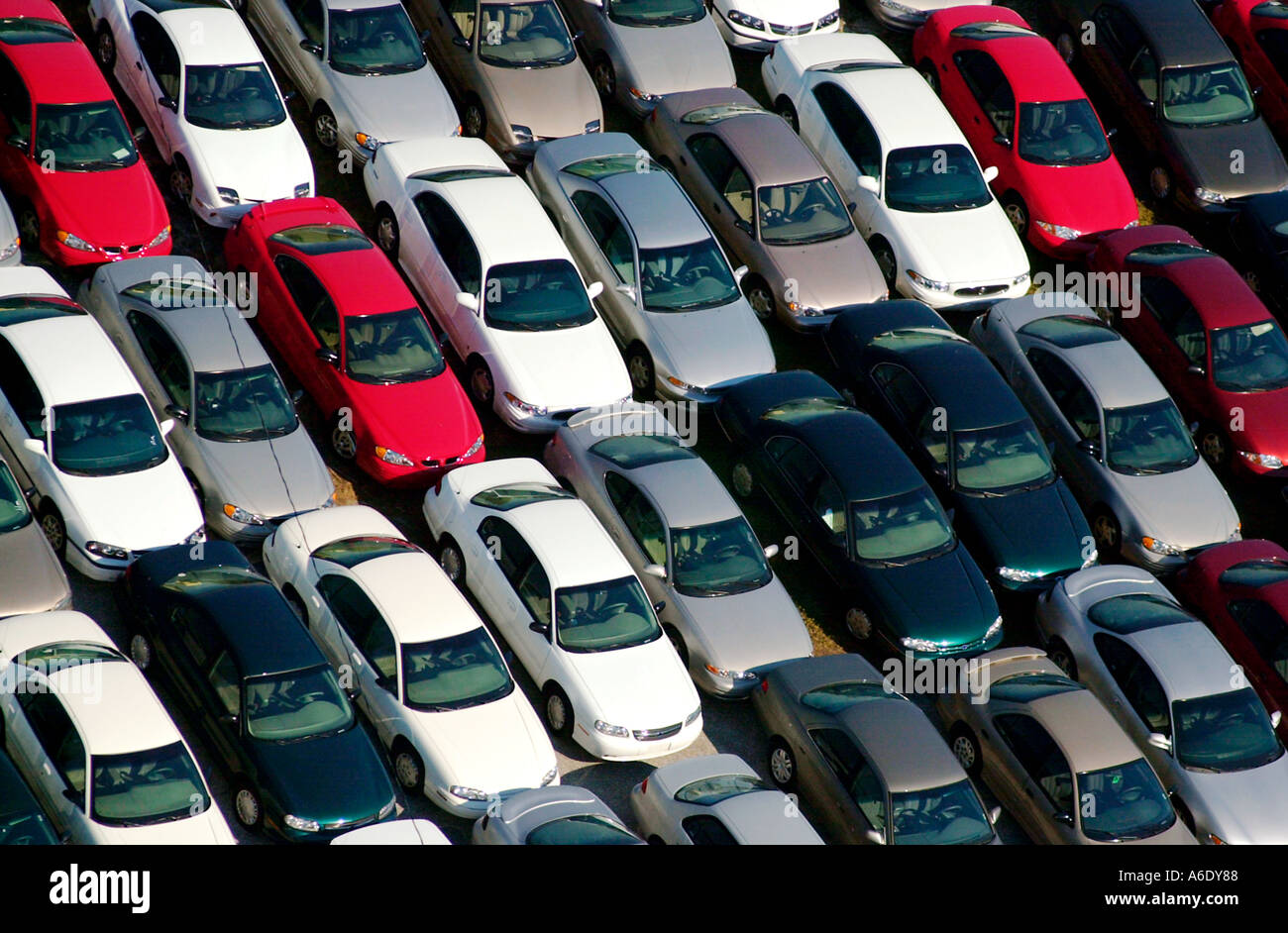 Automobiles in packed tightly in a lot cars transportation rental Stock ...