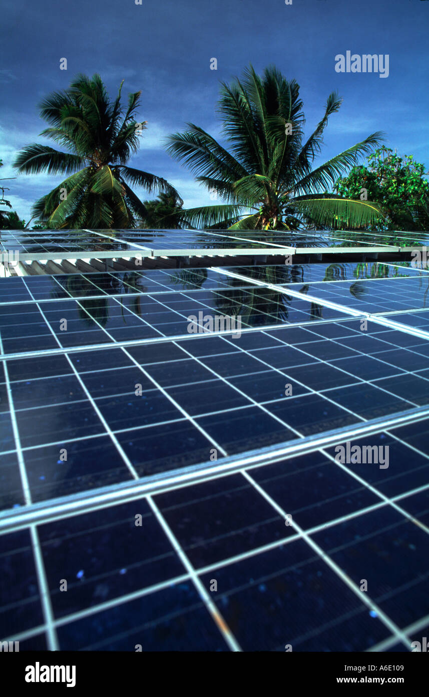 Photo voltaic panels at work on the Pacific atoll of Likiep in the ...