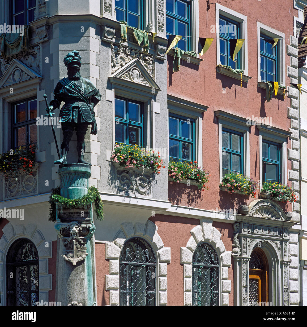 Mindelheim Swabia Bavaria Germany city hall mit the memorial of Georg I ...