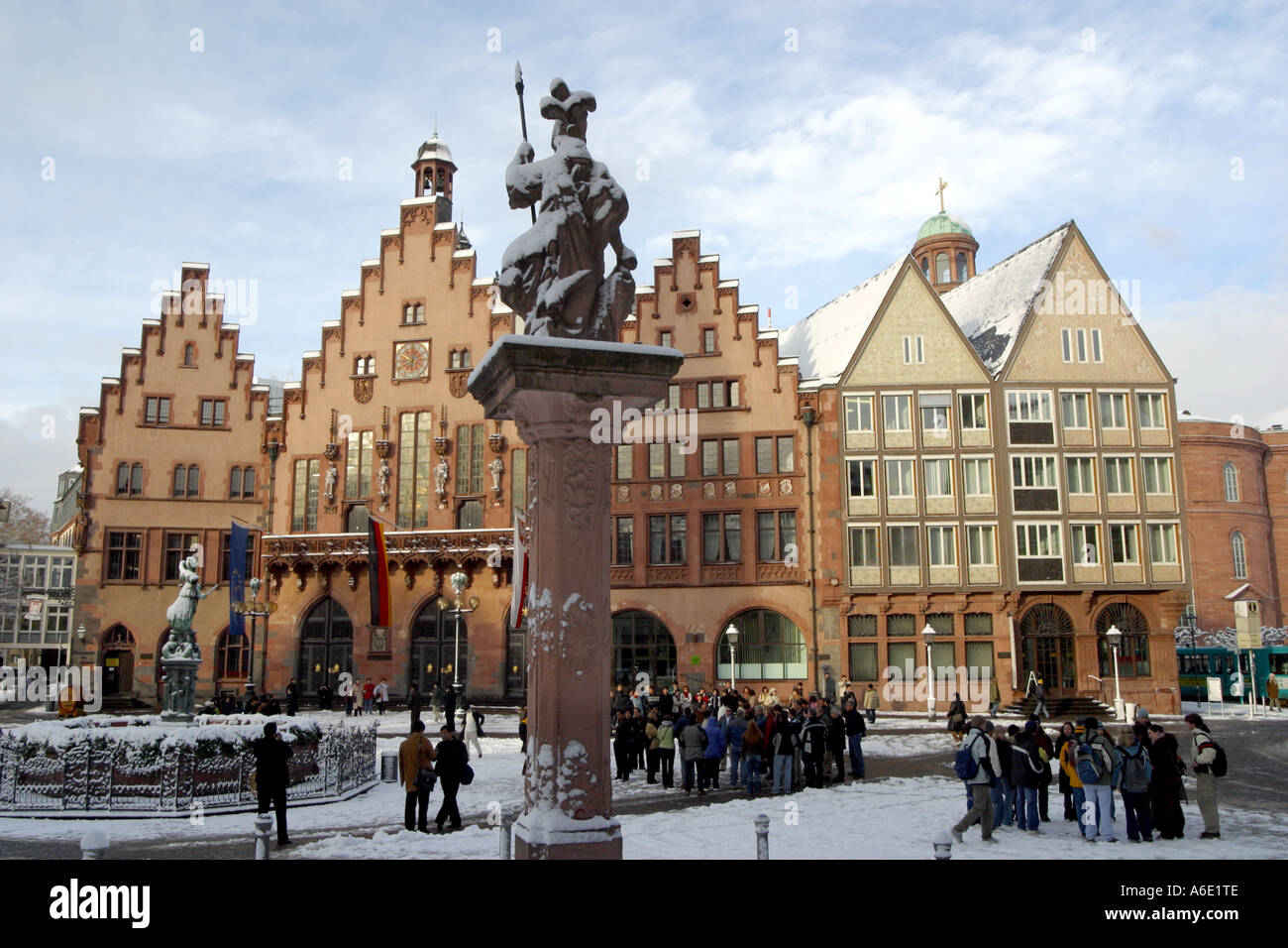 DEU, Germany Frankfurt, historical Roemer mountain in winter with ...