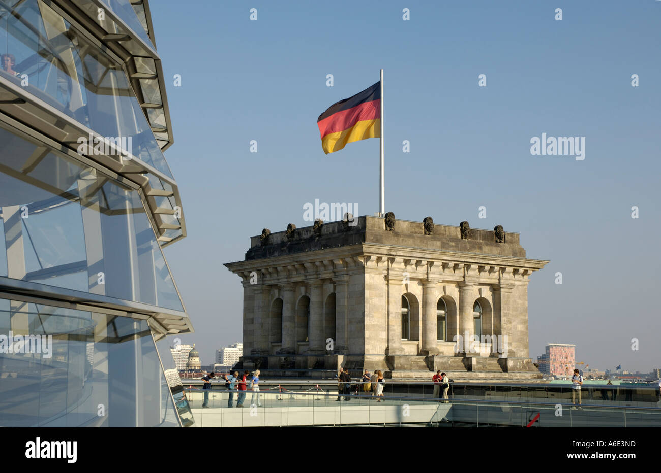 Tower of Building Reichstag with german flag, Berlin, Germany Stock ...
