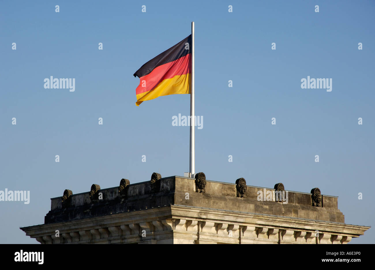 Tower of Building Reichstag with german flag, Berlin, Germany Stock ...
